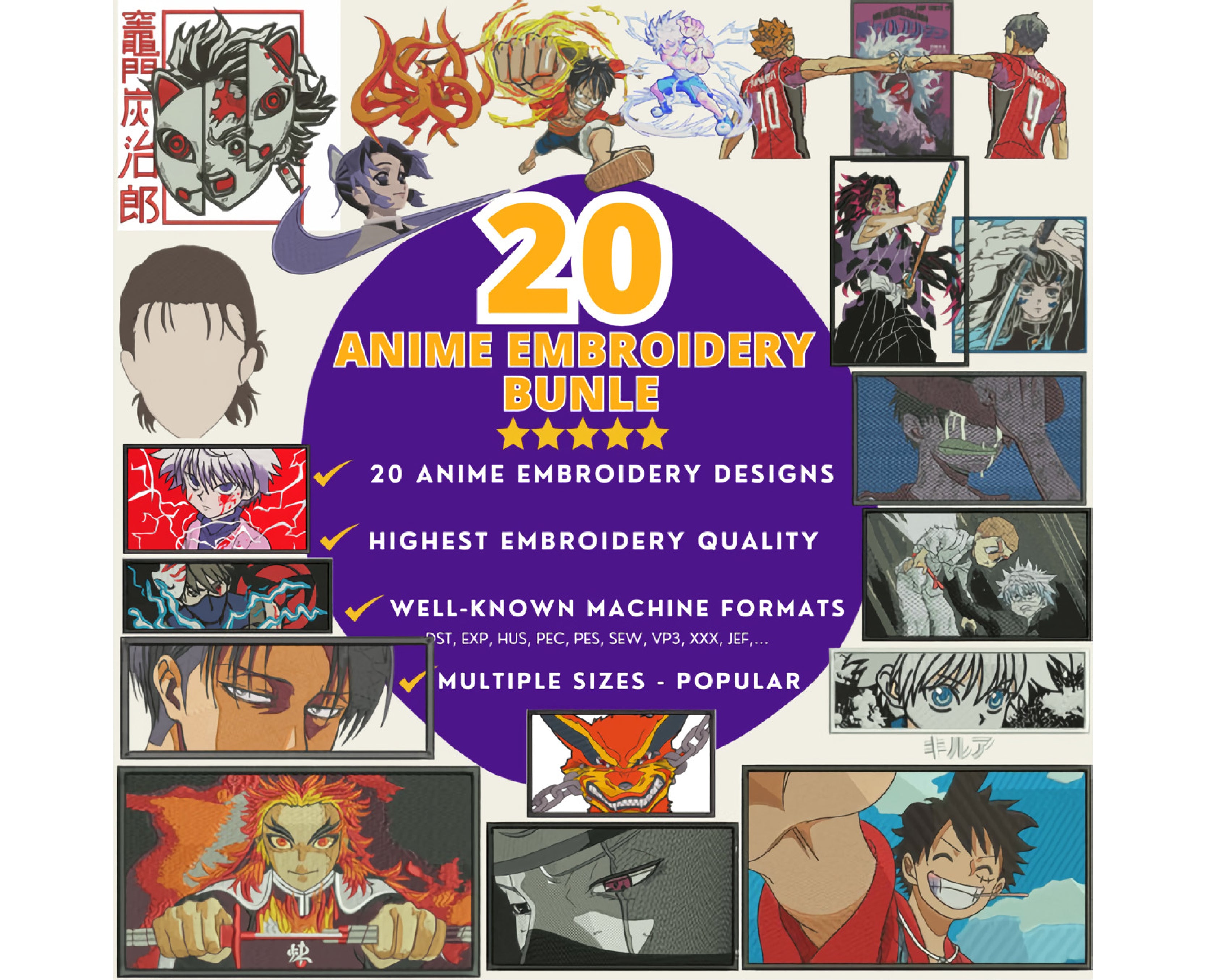 20 Anime Embroidery Designs, Anime Embroidery Bundles 16 – Tumblerpng